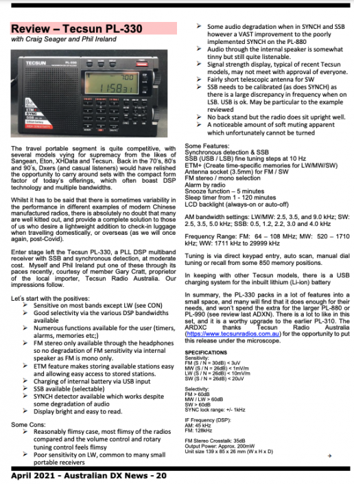 Read The PL-330 Review In The April Edition Of The ARDXC Newsletter ...